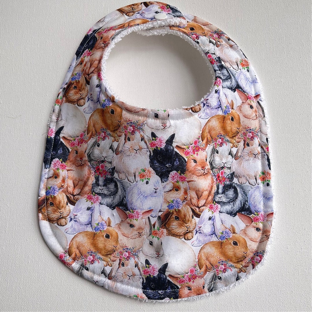 TODDLER Baby Bib, Baby Shower Gift, Bunny Rabbits, Snap Neck, Teething ...
