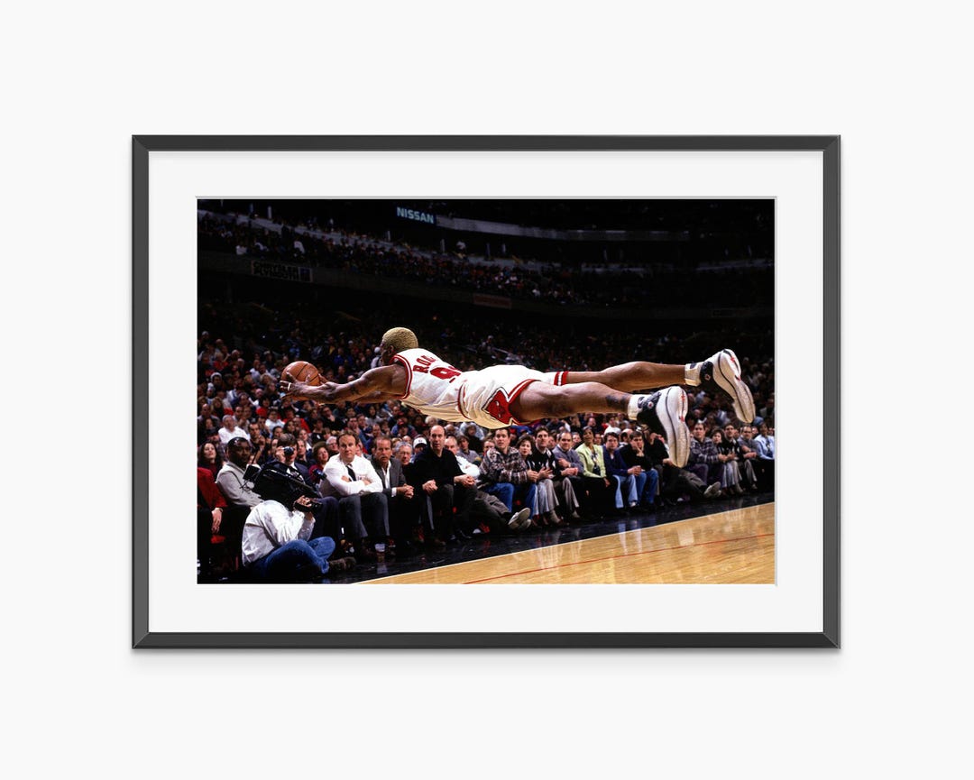 Dennis Rodman Print, Iconic Basketball Moment, Rodman Diving Poster ...