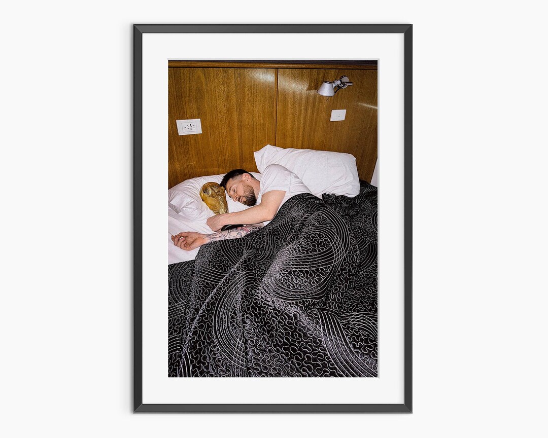 Lionel Messi Sleeping With World Cup Trophy, Lionel Messi Poster, World ...