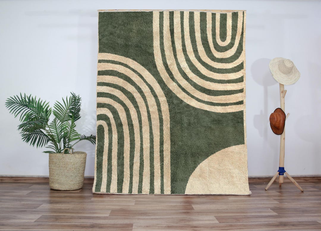 Modern Sage Green & Cream Abstract Arch Area Rug | Soft Geometric ...