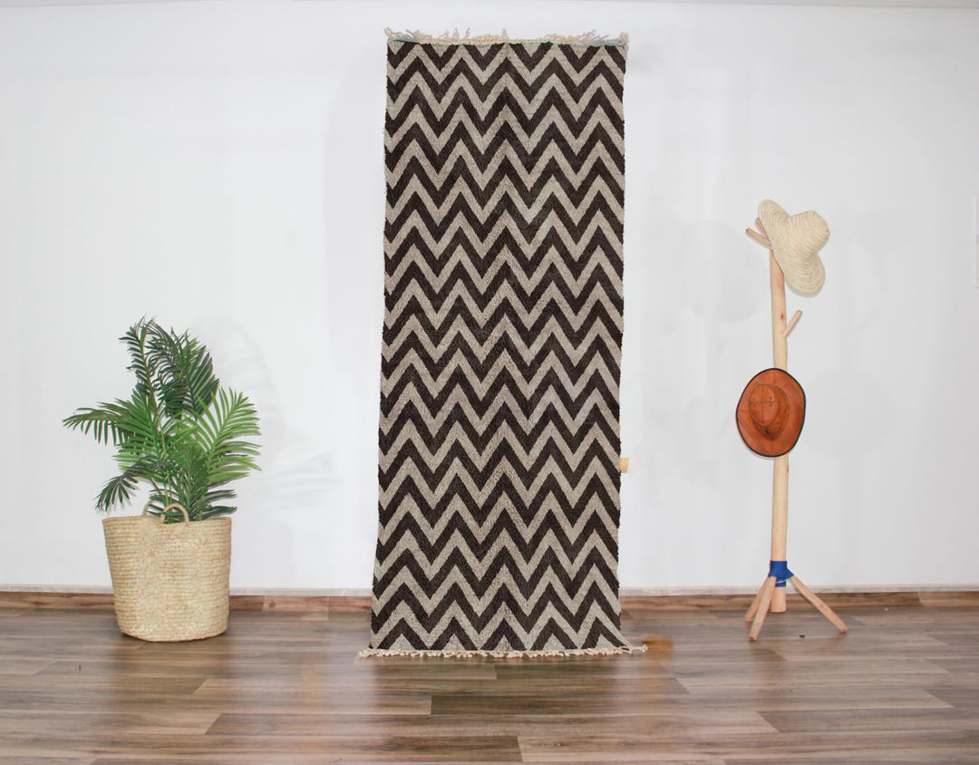 Neutral Chevron Beni Ourain Runner Rug, Moroccan Berber Hallway Carpet ...