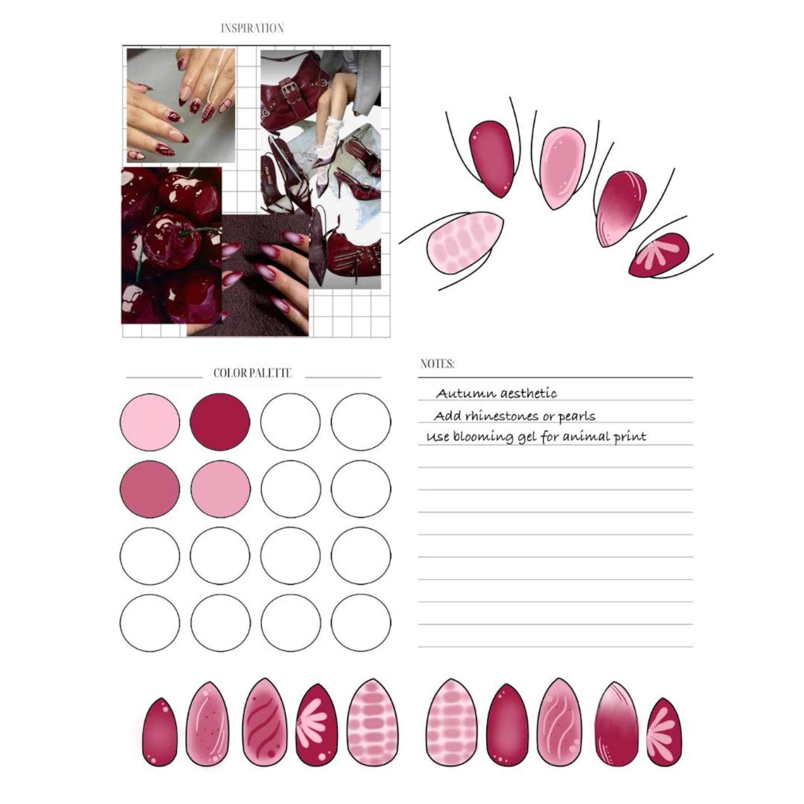 Nail Art Planner, Nail Design Template, Digital Nail Art Planner, Nail ...