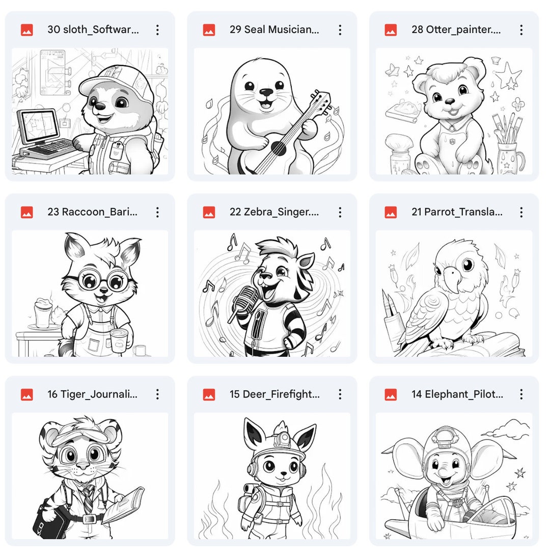 30 Animals at Work: Fun Digital Coloring Pages for Kids digital Art Dog ...