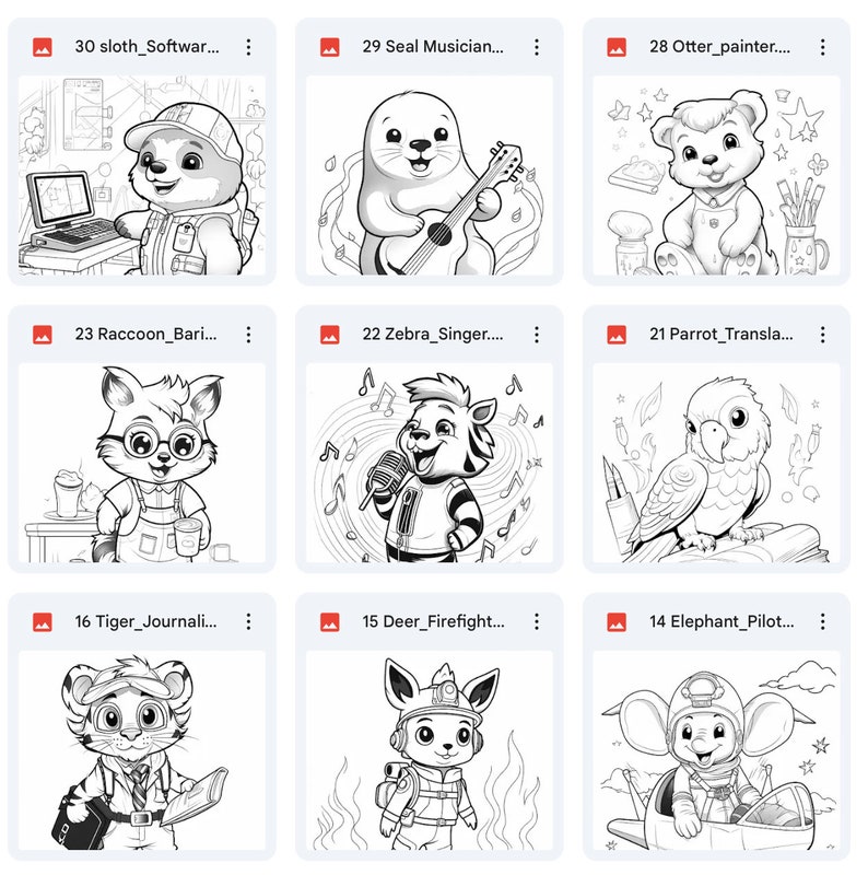 30 Animals at Work: Fun Digital Coloring Pages for Kids digital Art Dog ...