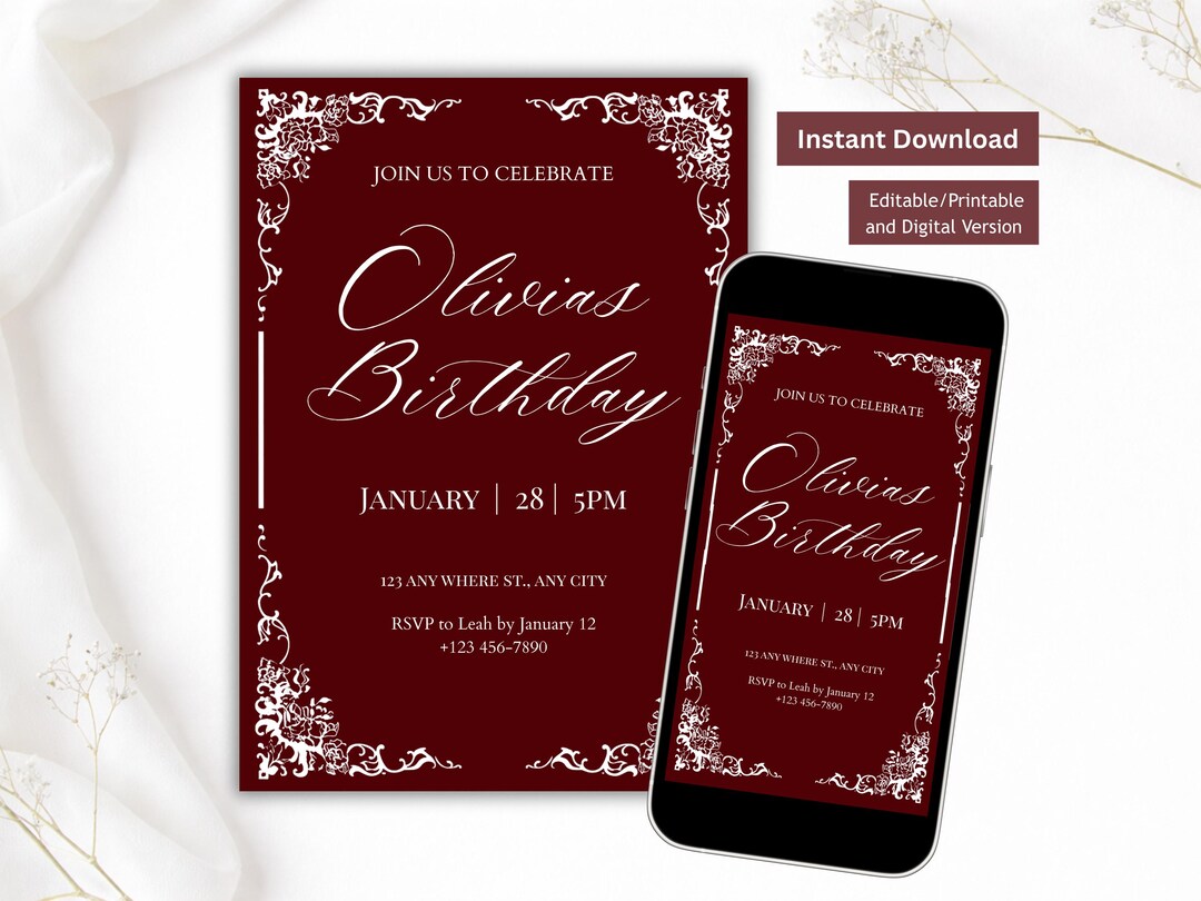 Editable Red Birthday Invitation Template, Printable + Mobile Version ...