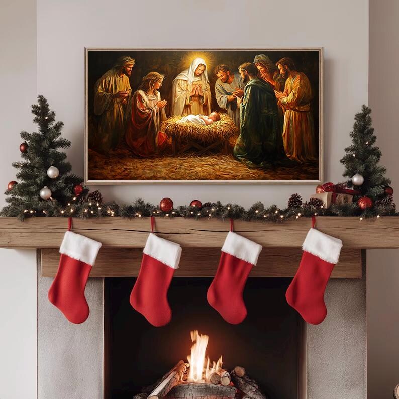 Nativity Scene for TV Frame | Christmas Jesus Birth Artwork | Religious ...