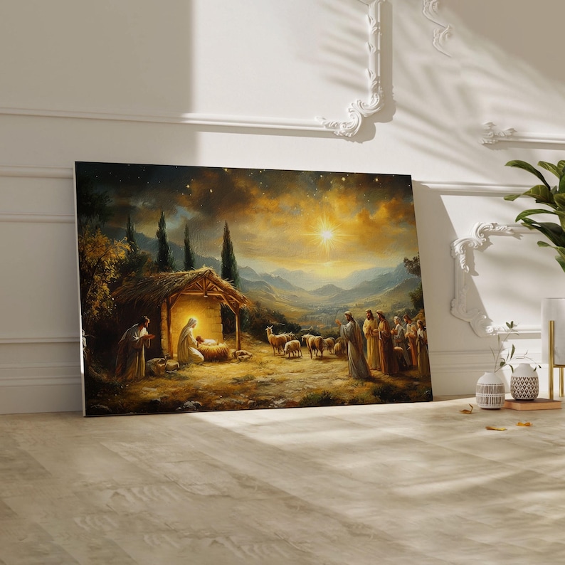Nativity Scene Canvas Art | Holy Family, Star of Bethlehem - Etsy