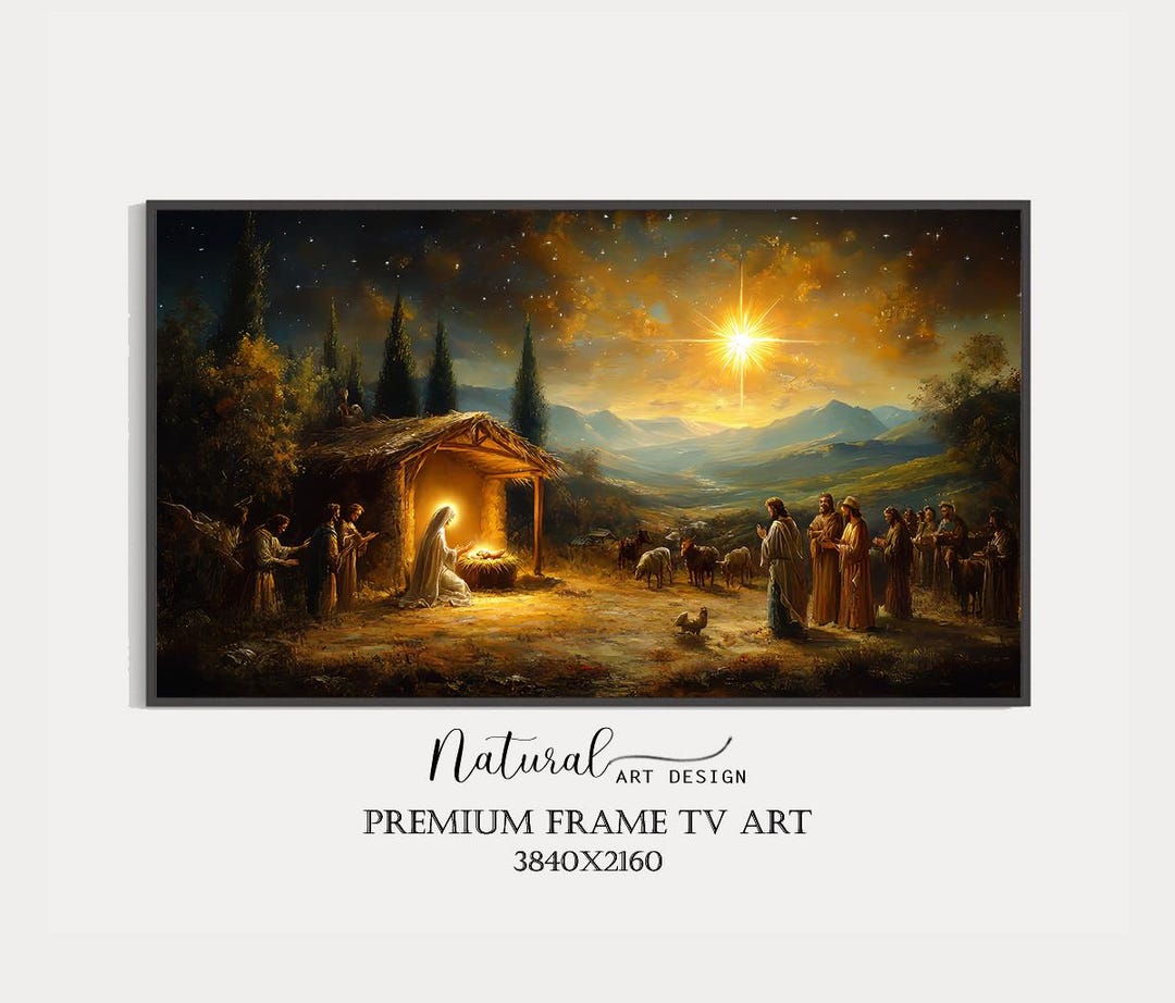 Nativity Scene Frame TV Art: Religious Christmas Oil Painting (digital ...