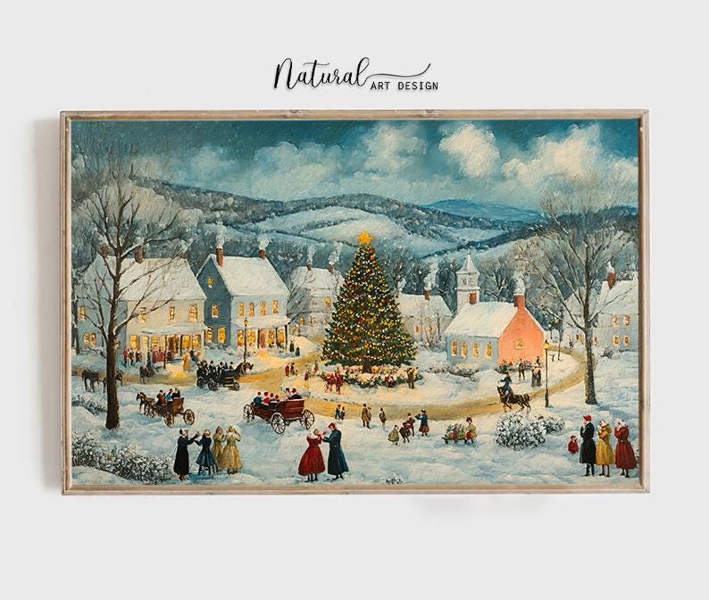 Classic Christmas Village Scene Digital Print | Vintage Winter Town Art ...
