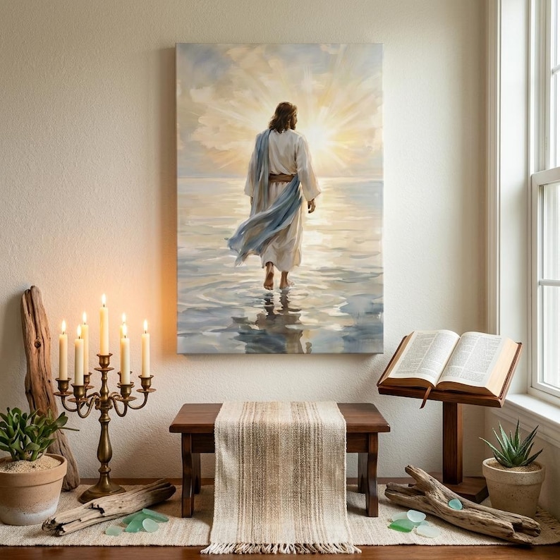 Jesus Walking on Water Painting, Christian Faith Wall Art, Modern ...