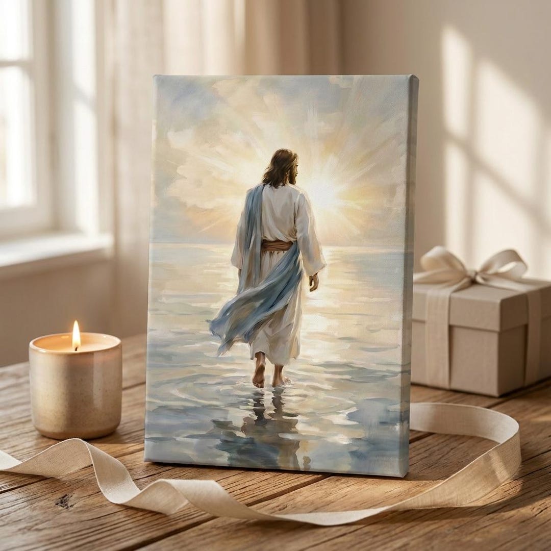 Jesus Walking on Water Painting, Christian Faith Wall Art, Modern ...