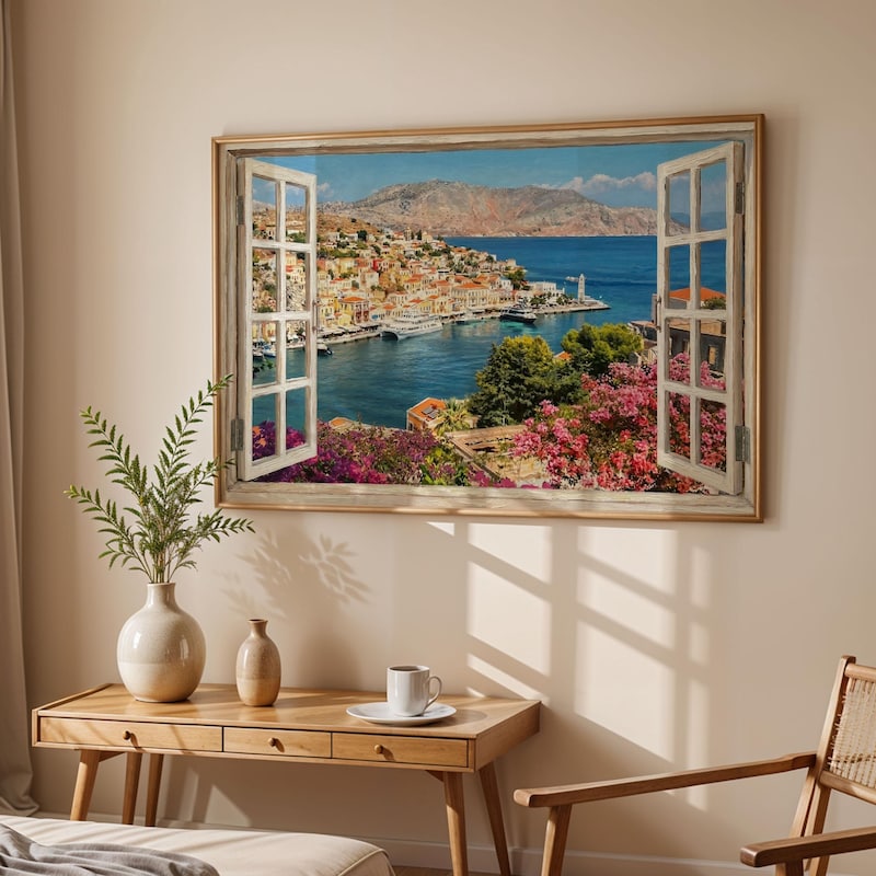 Greek Harbor Painting - Etsy