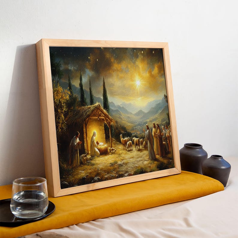 Nativity Scene Canvas Art | Holy Family, Star of Bethlehem - Etsy