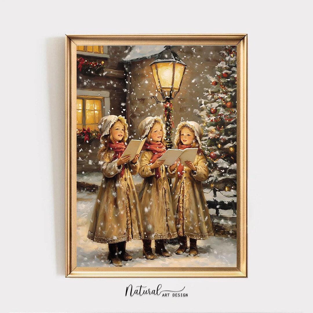 Vintage Christmas Carolers Art Print | Classic Winter Scene Digital ...