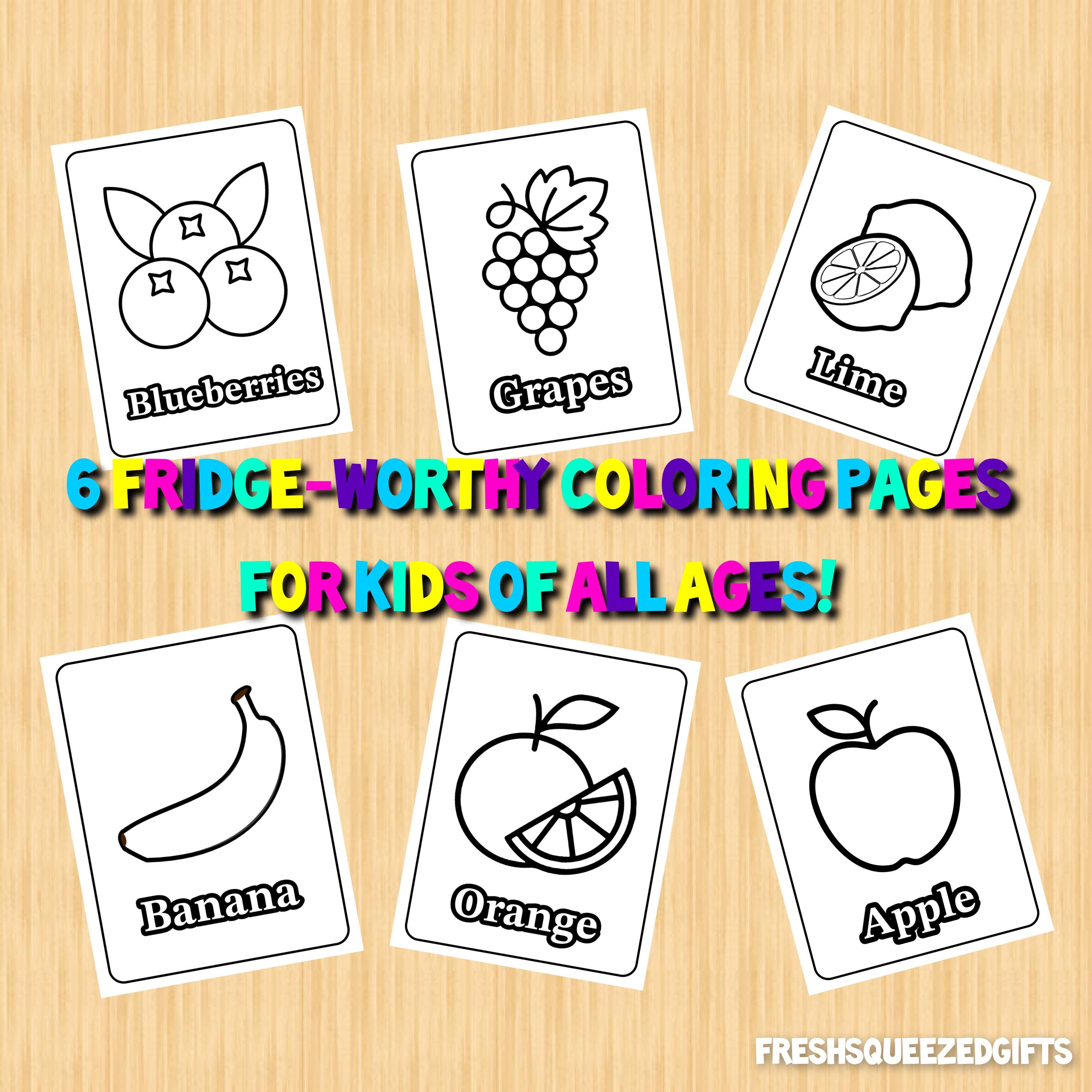 Easy Fruit Coloring Pages Printable for All Ages Set of 6 Jumbo ...
