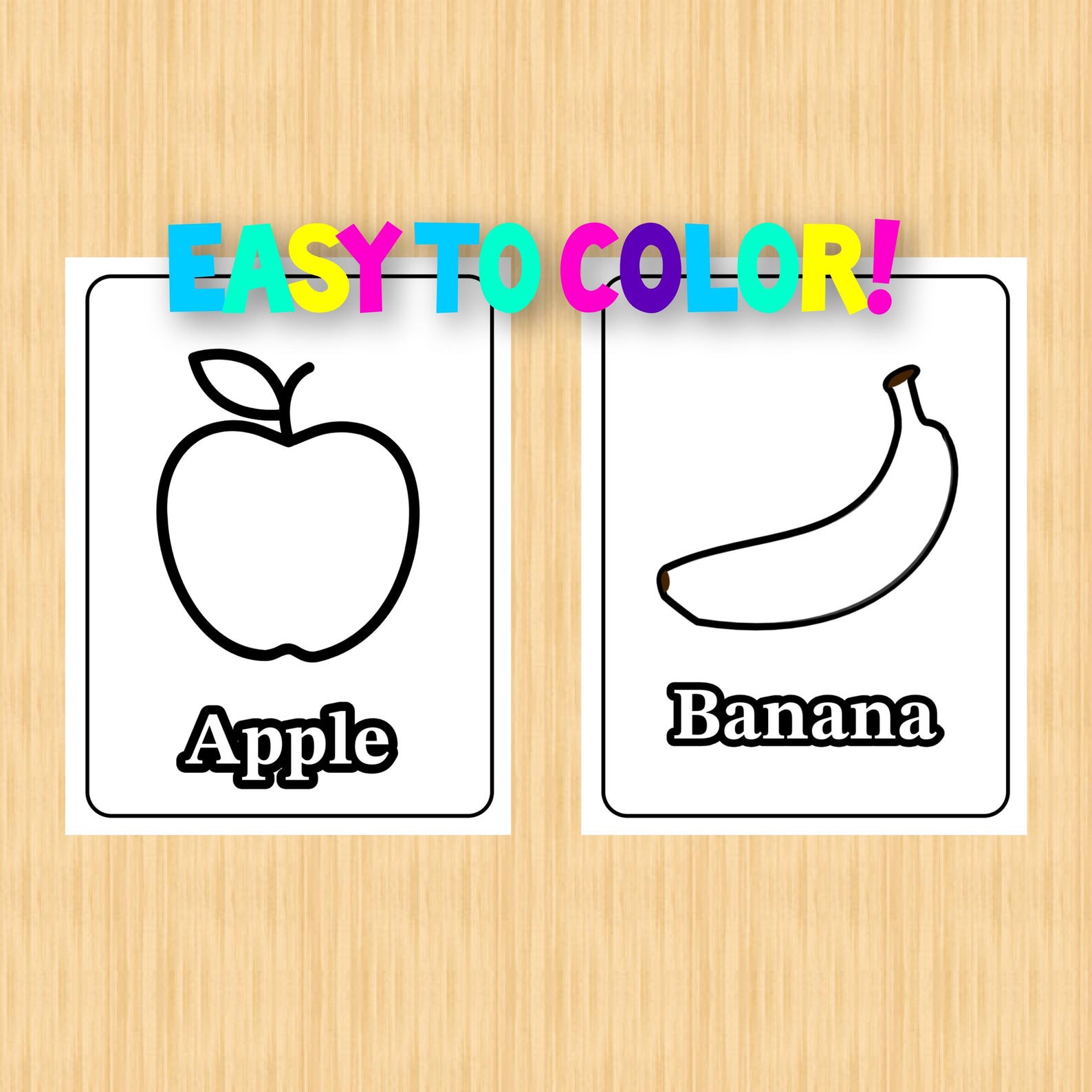 Easy Fruit Coloring Pages Printable for All Ages Set of 6 Jumbo ...