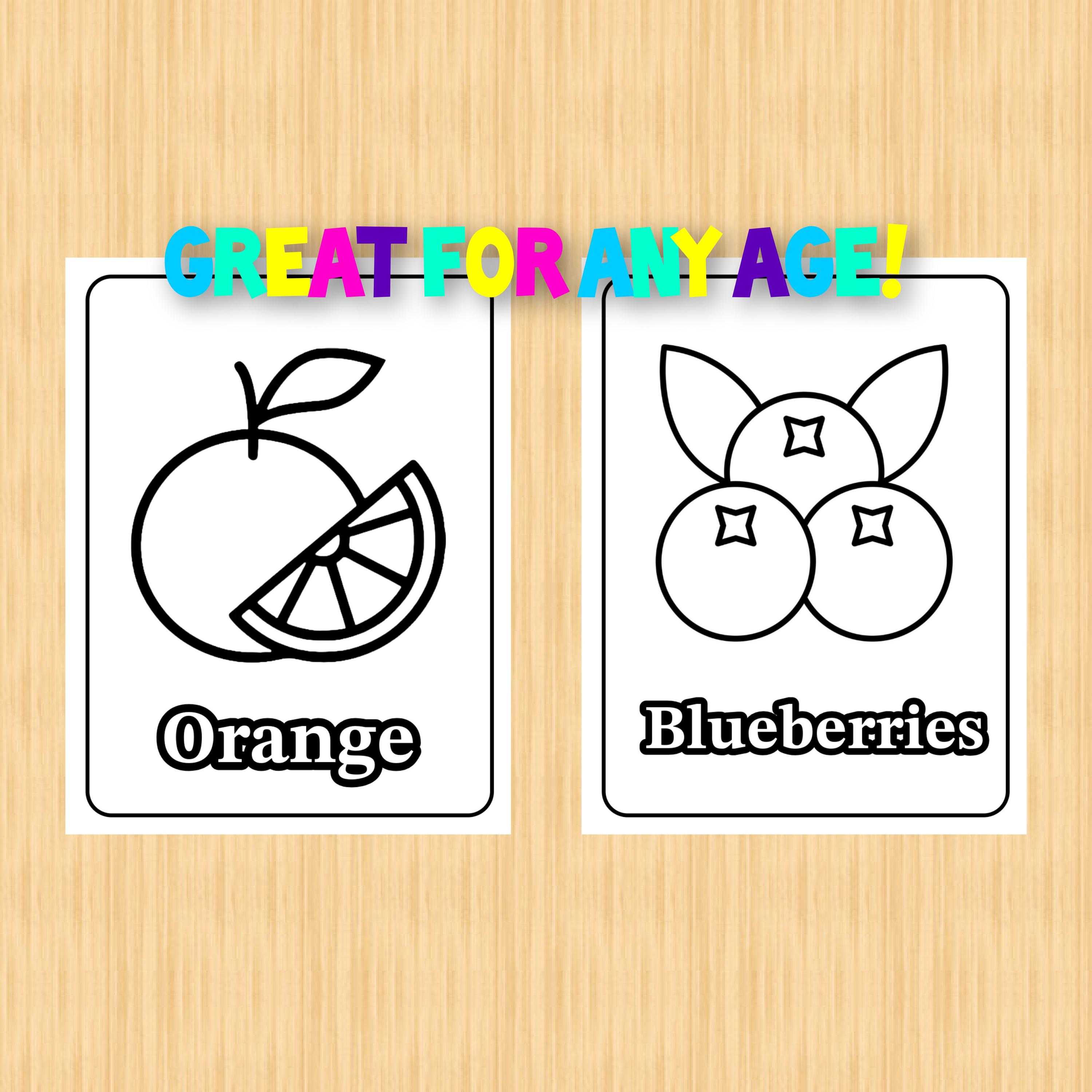 Easy Fruit Coloring Pages Printable for All Ages Set of 6 Jumbo ...