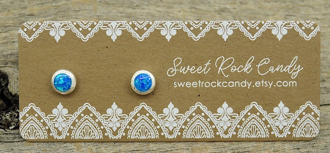 Tiny Sterling Silver Blue Opal Stud Earrings | Round Opal Studs | Tiny ...
