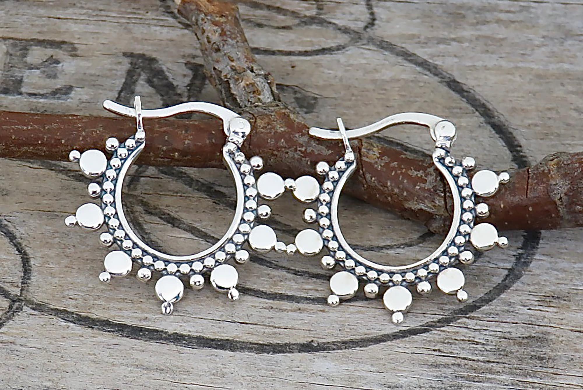 Sterling Silver Boho Dotted Hoop Earrings Rustic Artisan | Etsy