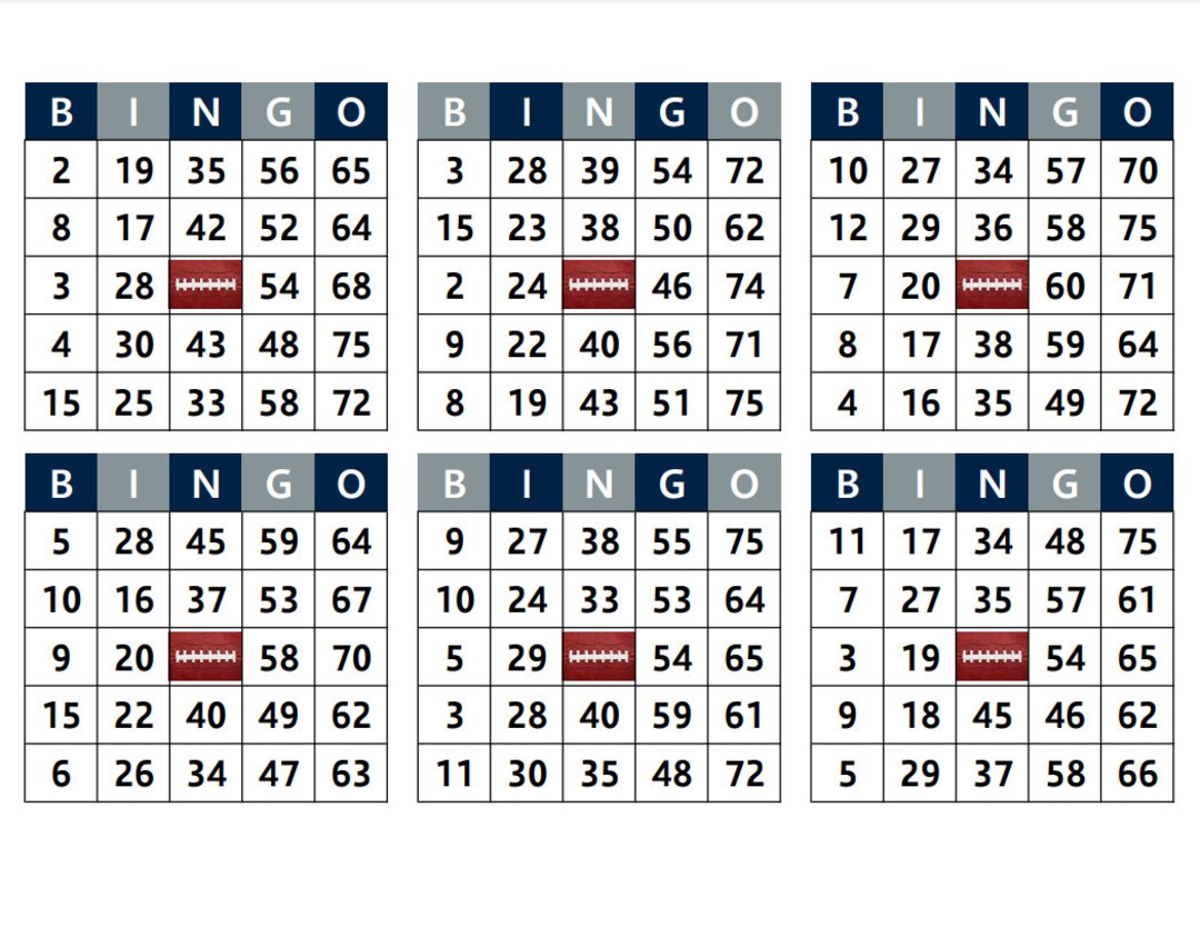 BINGO Cards | 360 Count | Football Theme | Blue & Silver Header - Etsy