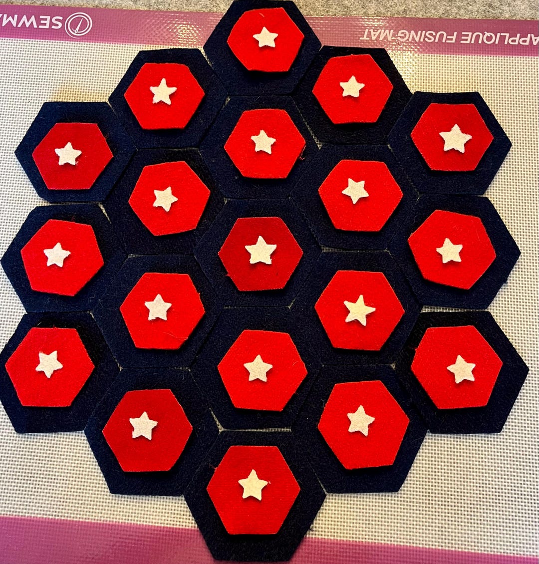 New Wool Kit Hexagon / Red White and Blue / Pre-cut Wool/ Wool Applique ...