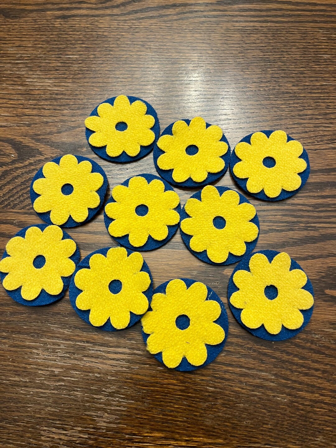 New Wool Flower Penny / Blue and Yellow / Pre-cut Wool/ Wool Applique ...