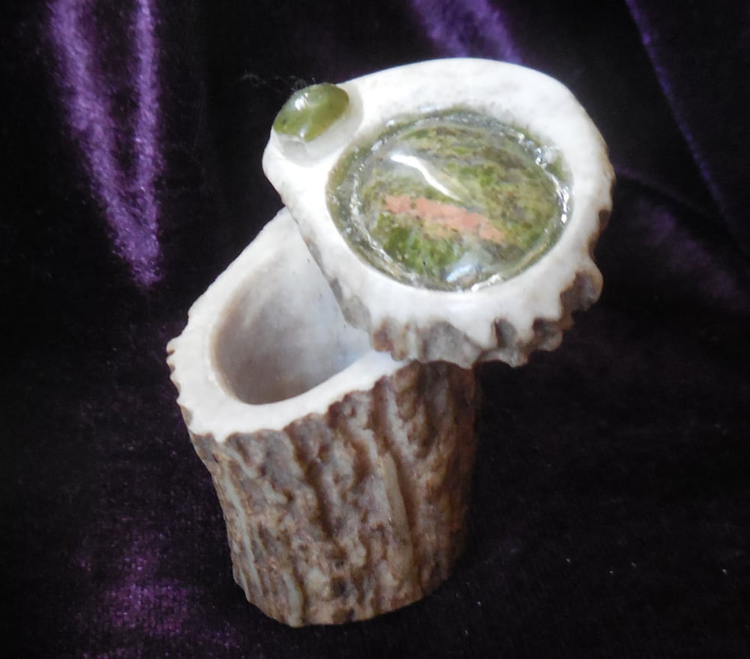 Unakite Carved Cruelty Free Elk Antler Box Semiprecious Stone Gemstone ...