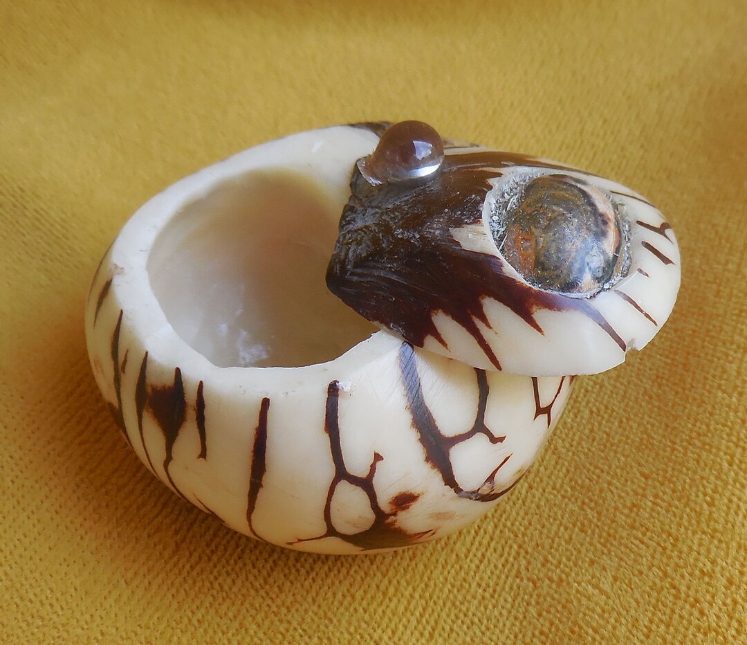 Leopard Skin Jasper Carved Tagua Nut Box Cruelty Free Palm Ivory ...