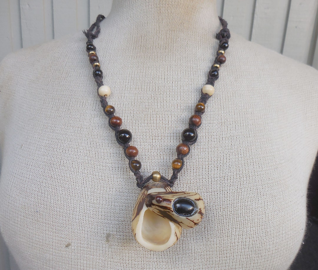 Tagua Nut Secret Stash Pill Box Black Brown Hemp Necklace With Onyx ...