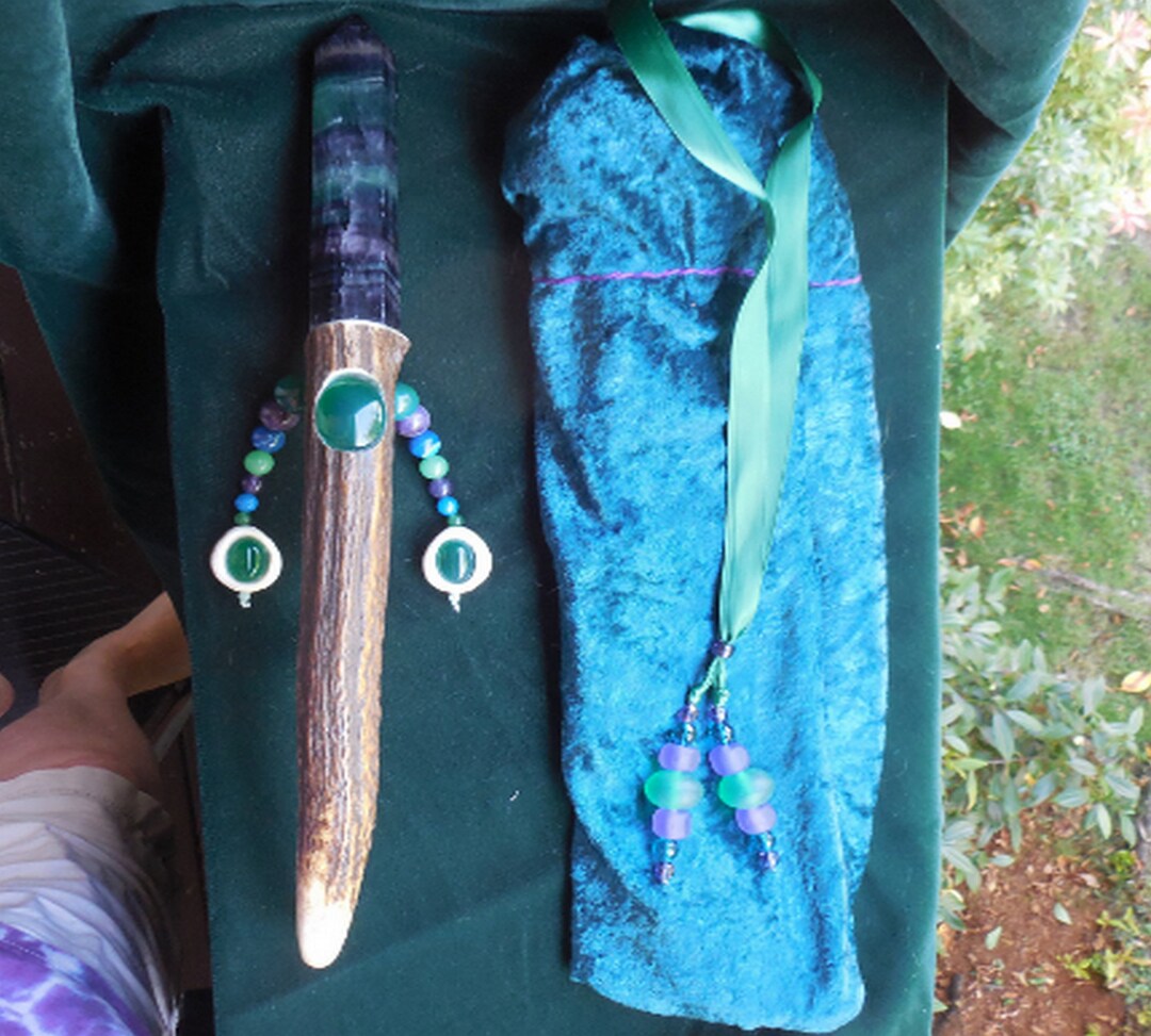 Fluorite Stone Point Green Oryx Cruelty Free Elk Beaded Antler Wand ...