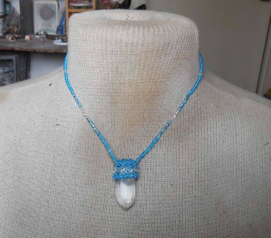 Quartz Crystal Point Beaded Wand Necklace in Turquoise & Aqua Blue ...