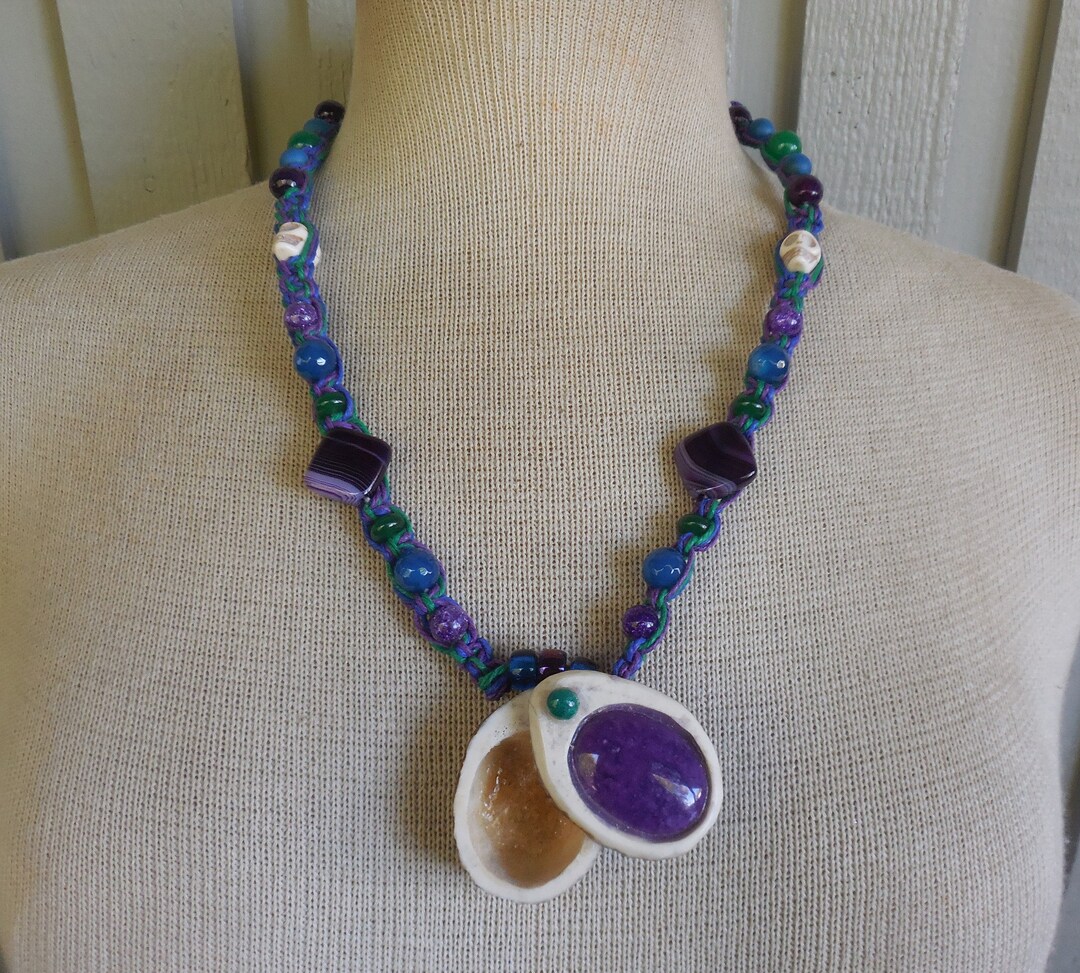 Elk Antler Secret Stash Pill Box Locket Hemp Necklace W/ Purple Jade ...