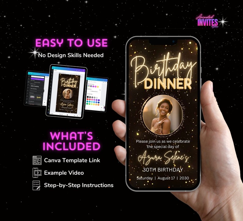Editable Birthday Dinner Animated Video Invitation, Animated Birthday ...