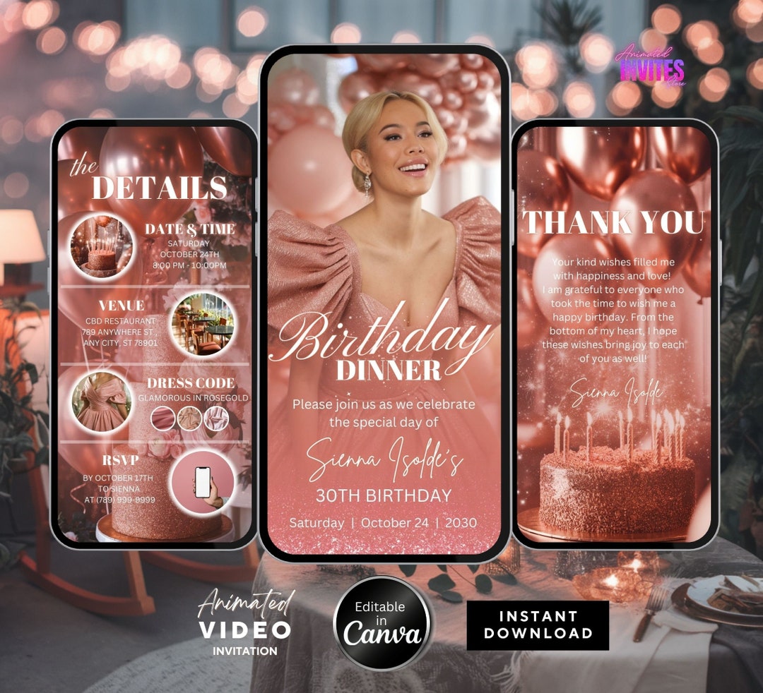 Editable Birthday Dinner Video Invitation, Animated Birthday Dinner ...