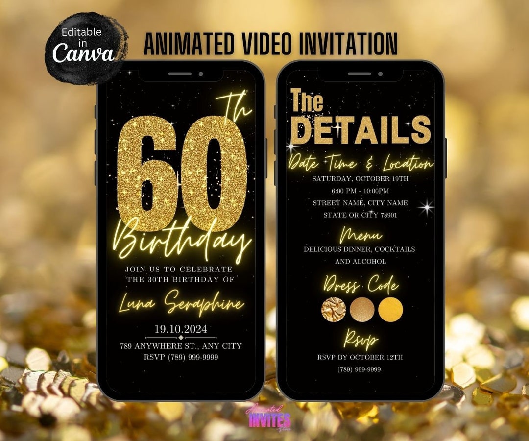 60th Birthday Animated Video Invitation Template, 60th Birthday Invite ...