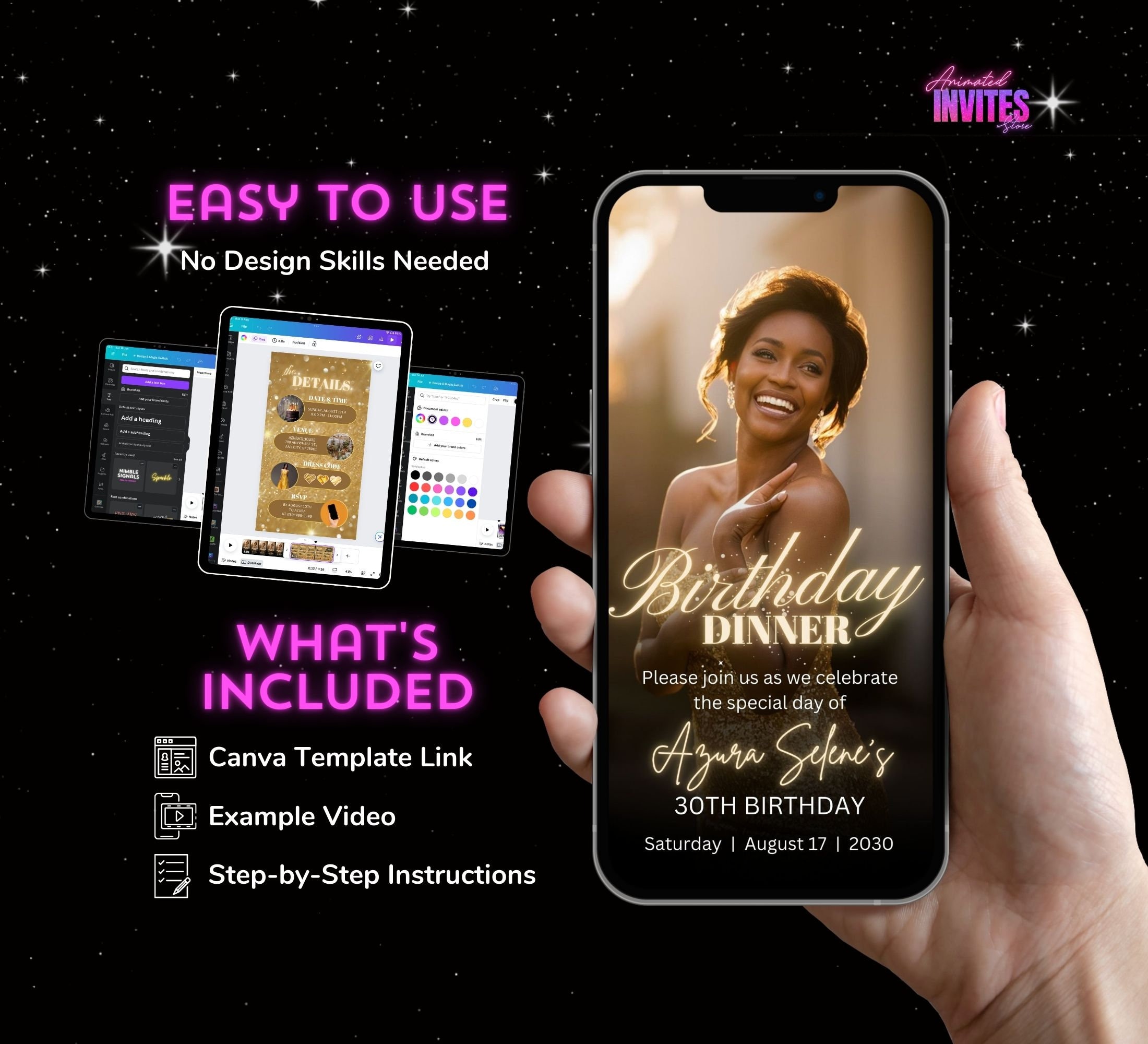 Editable Birthday Dinner Animated Video Invitation, Animated Birthday ...