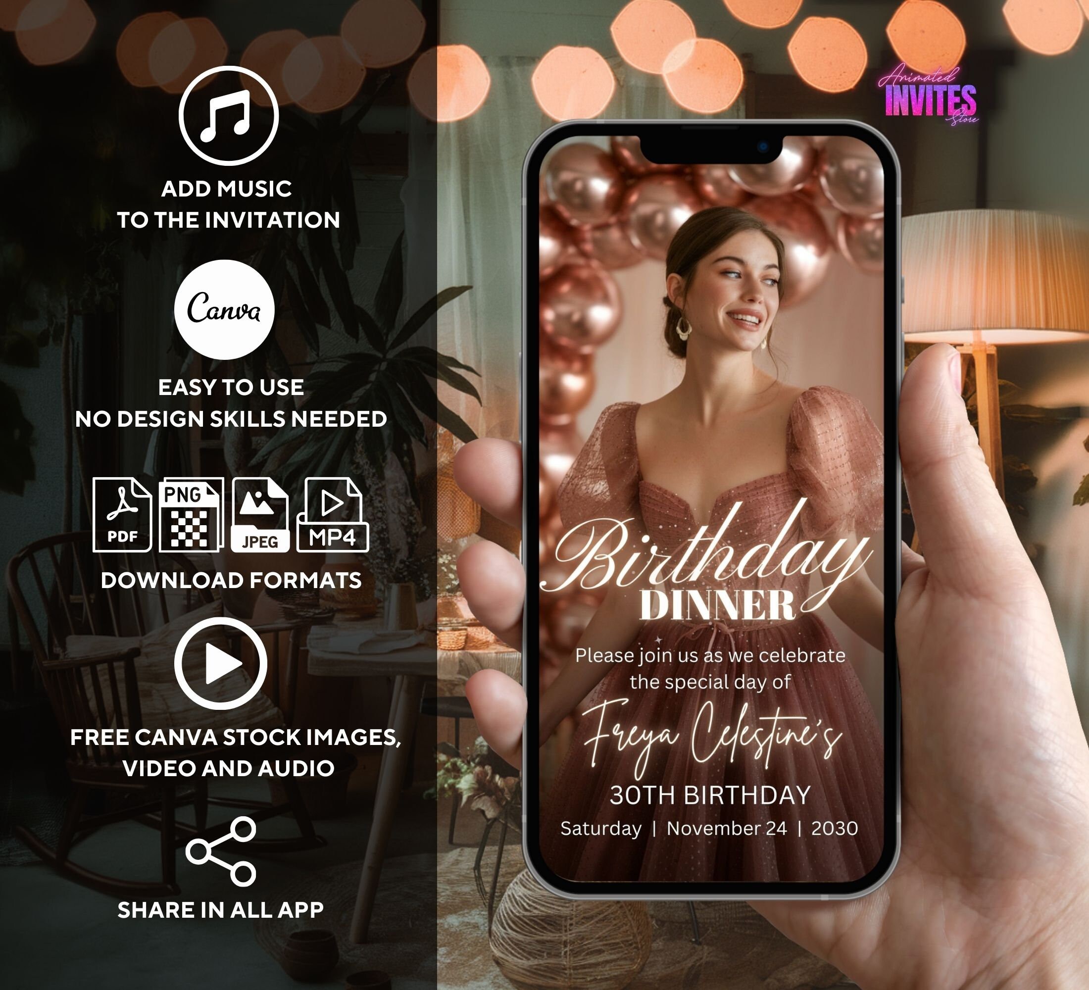 Editable Birthday Dinner Video Invitation, Animated Birthday Dinner ...