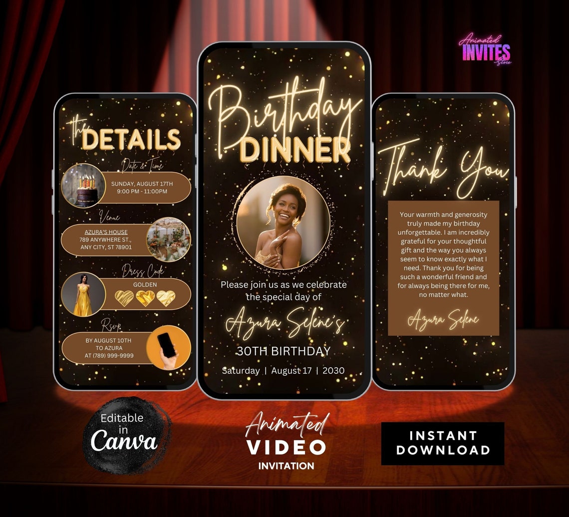 Editable Birthday Dinner Animated Video Invitation, Animated Birthday ...