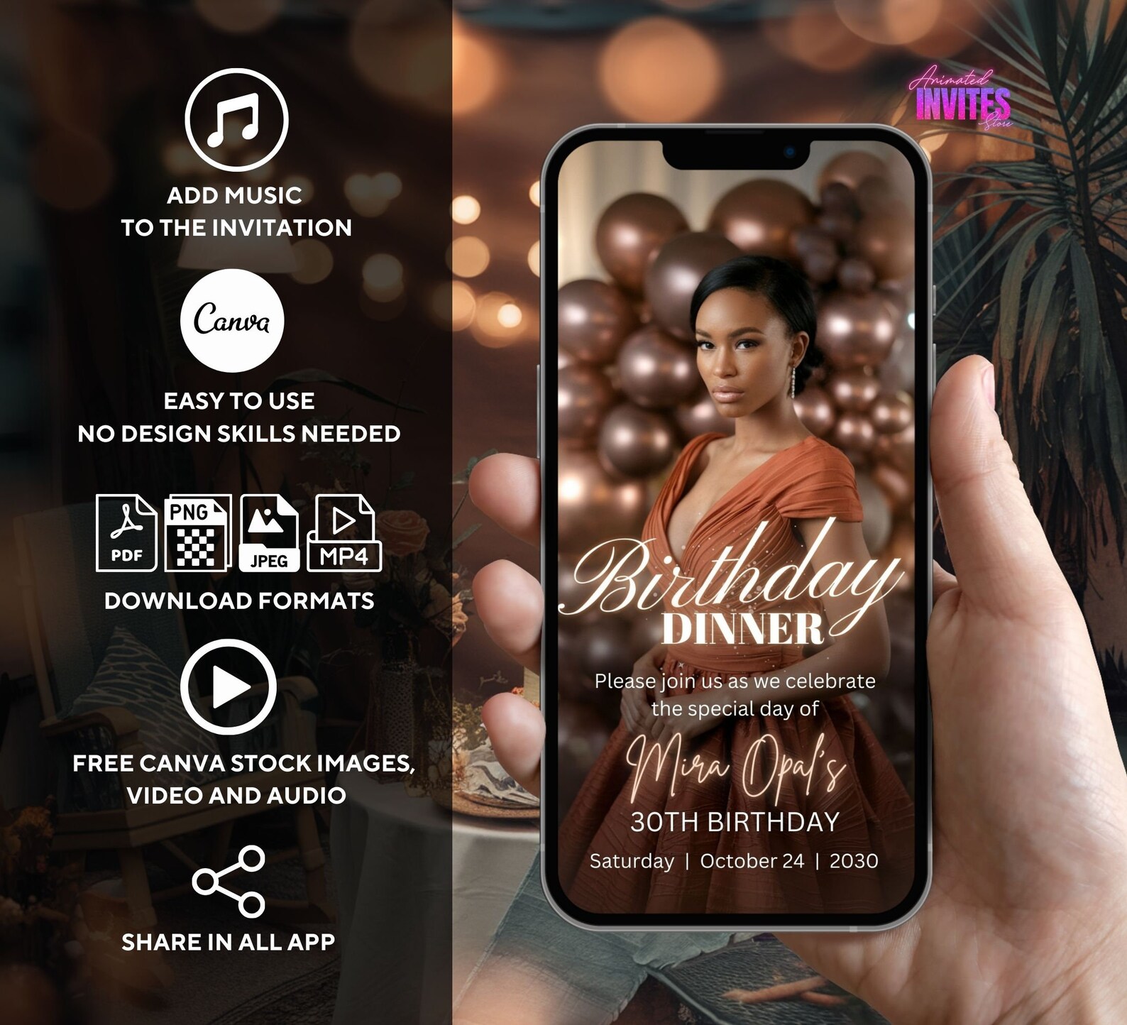 Editable Birthday Dinner Video Invitation, Animated Birthday Dinner ...