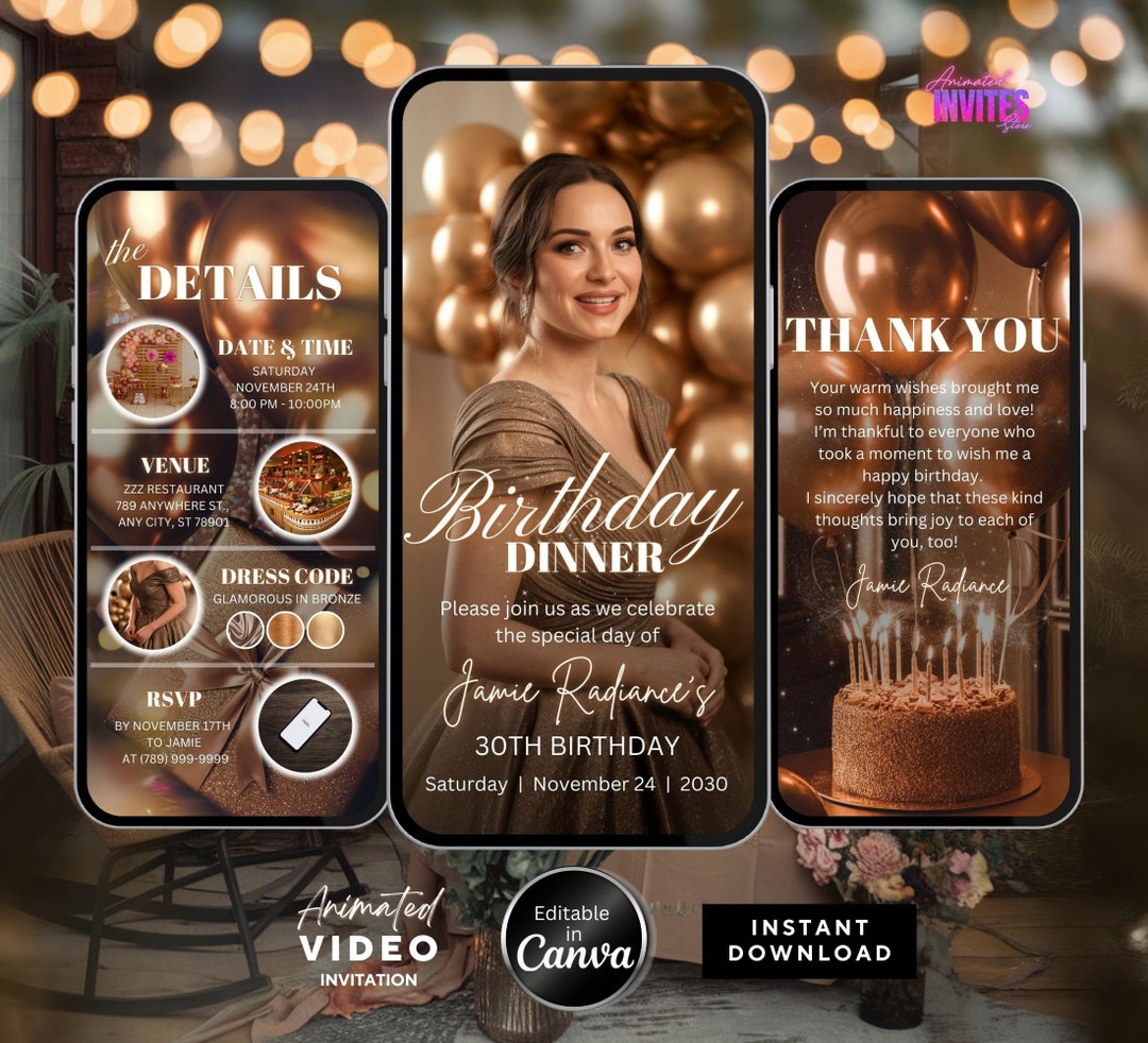 Editable Birthday Dinner Video Invitation, Animated Birthday Dinner ...