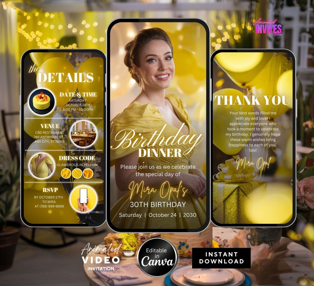 Editable Birthday Dinner Video Invitation, Animated Birthday Dinner ...
