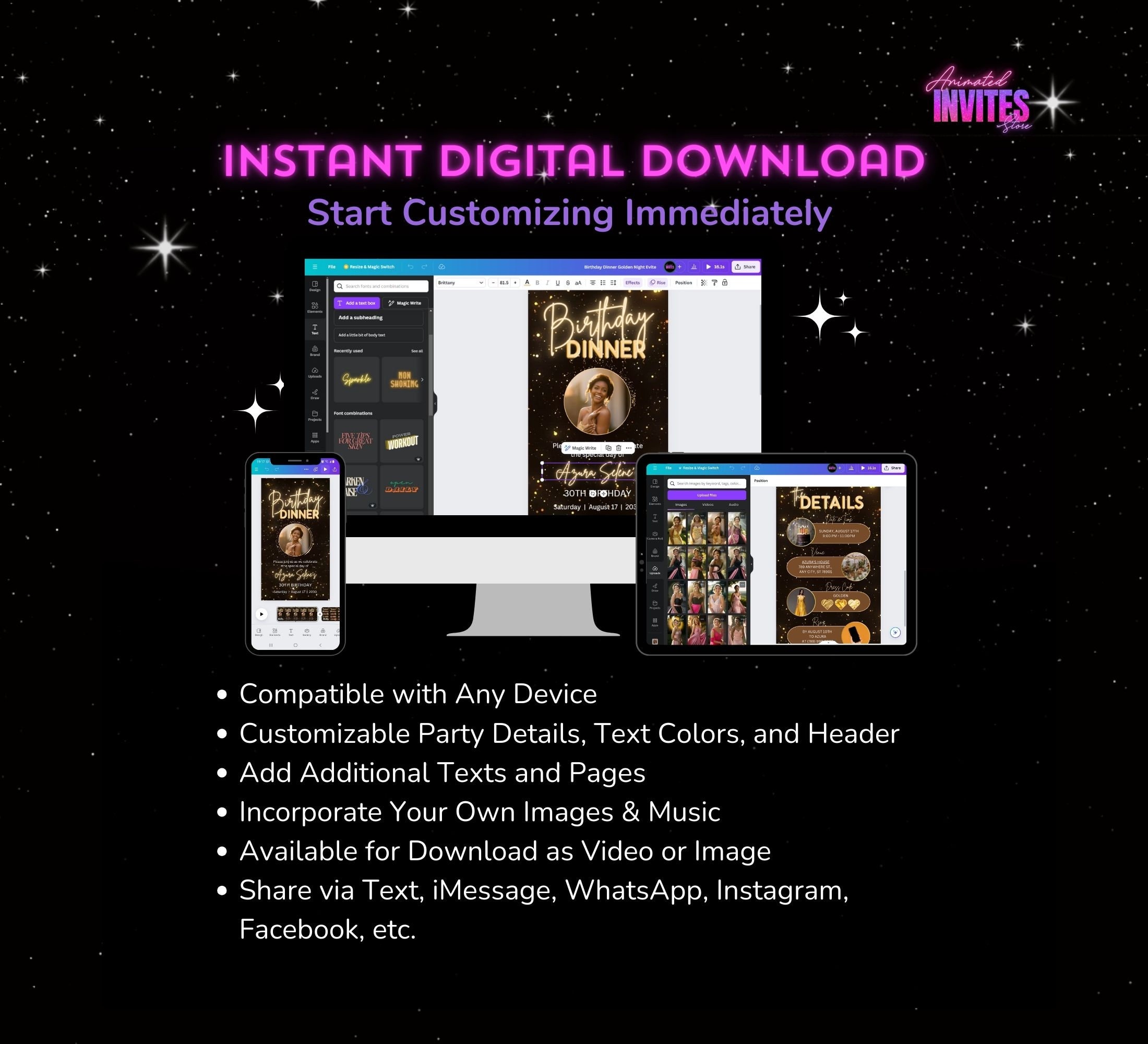 Editable Birthday Dinner Animated Video Invitation, Animated Birthday ...