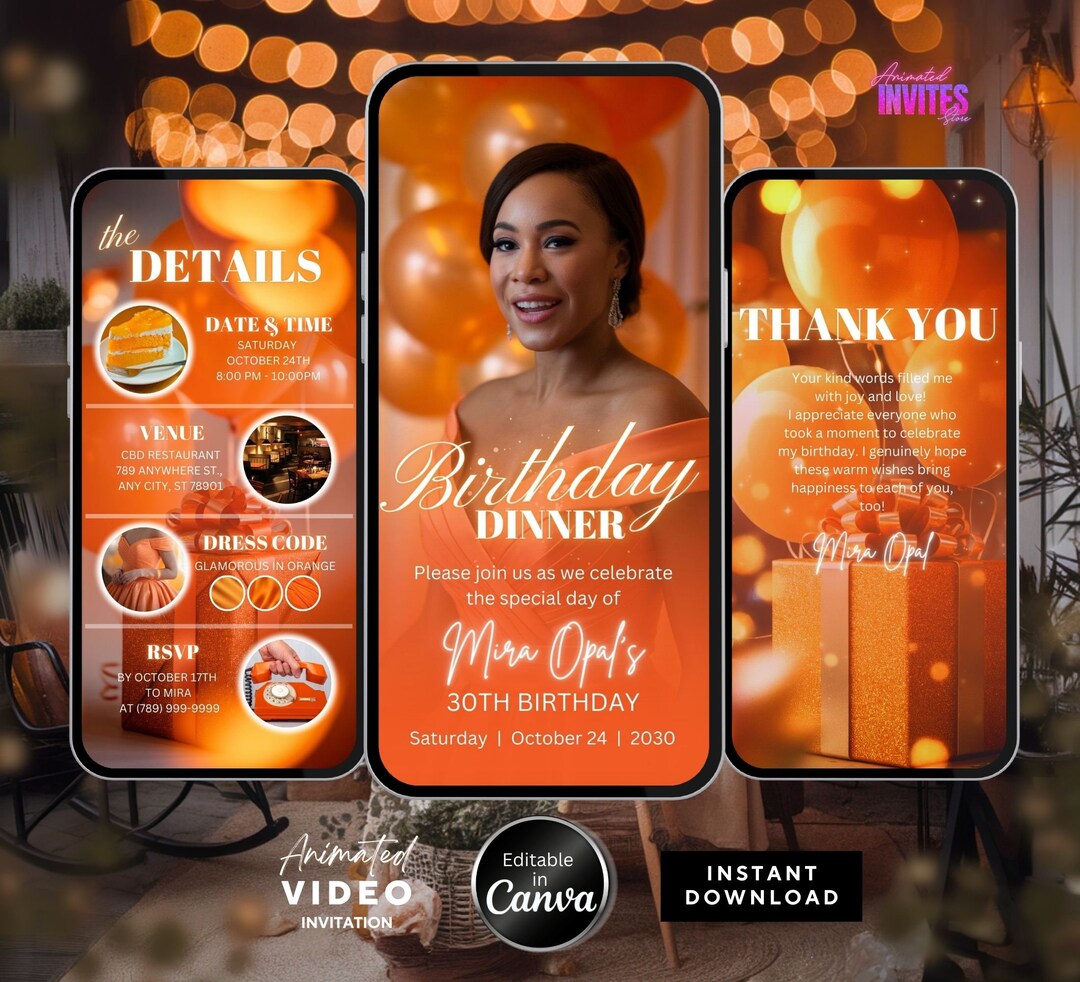 Editable Birthday Dinner Video Invitation, Animated Birthday Dinner ...