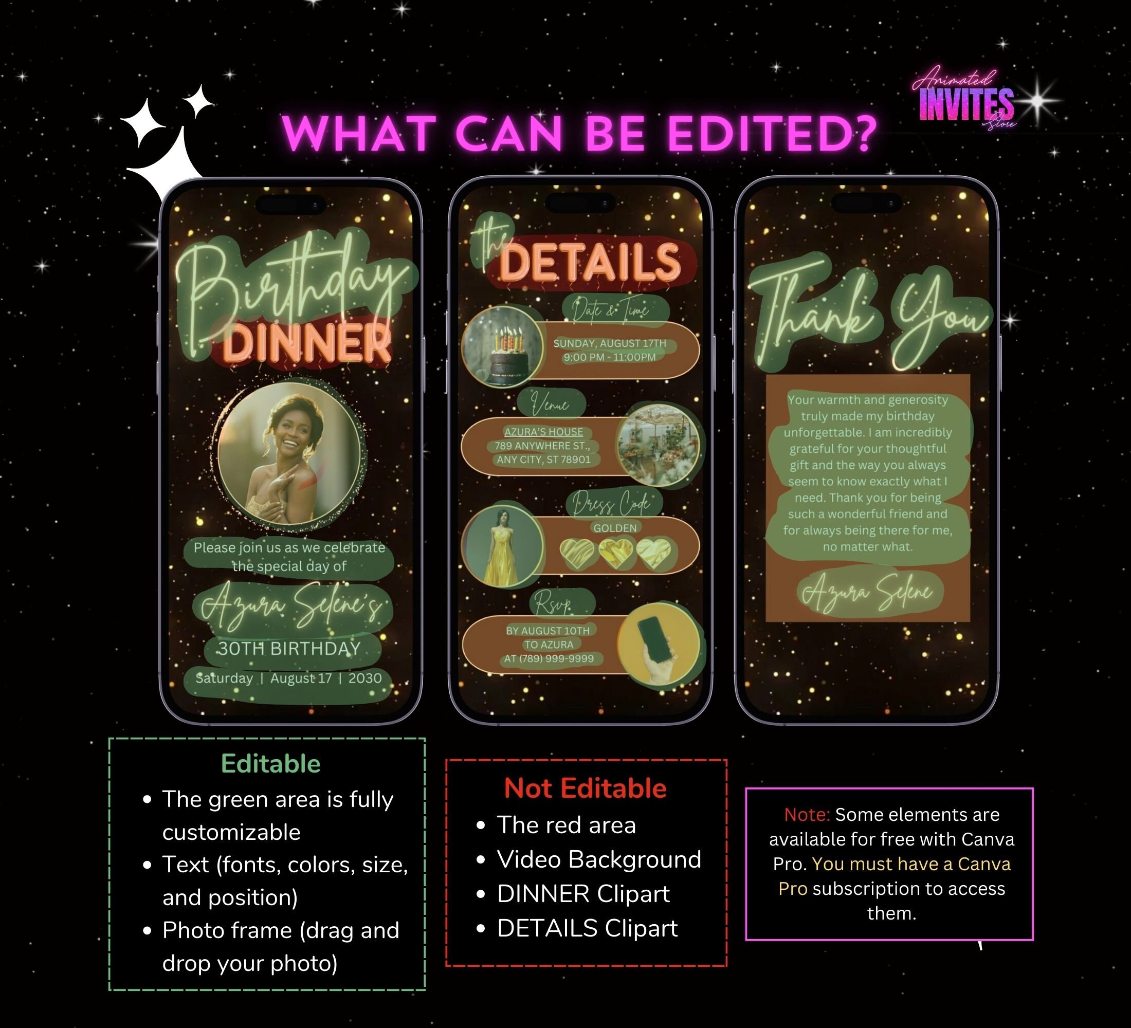Editable Birthday Dinner Animated Video Invitation, Animated Birthday ...