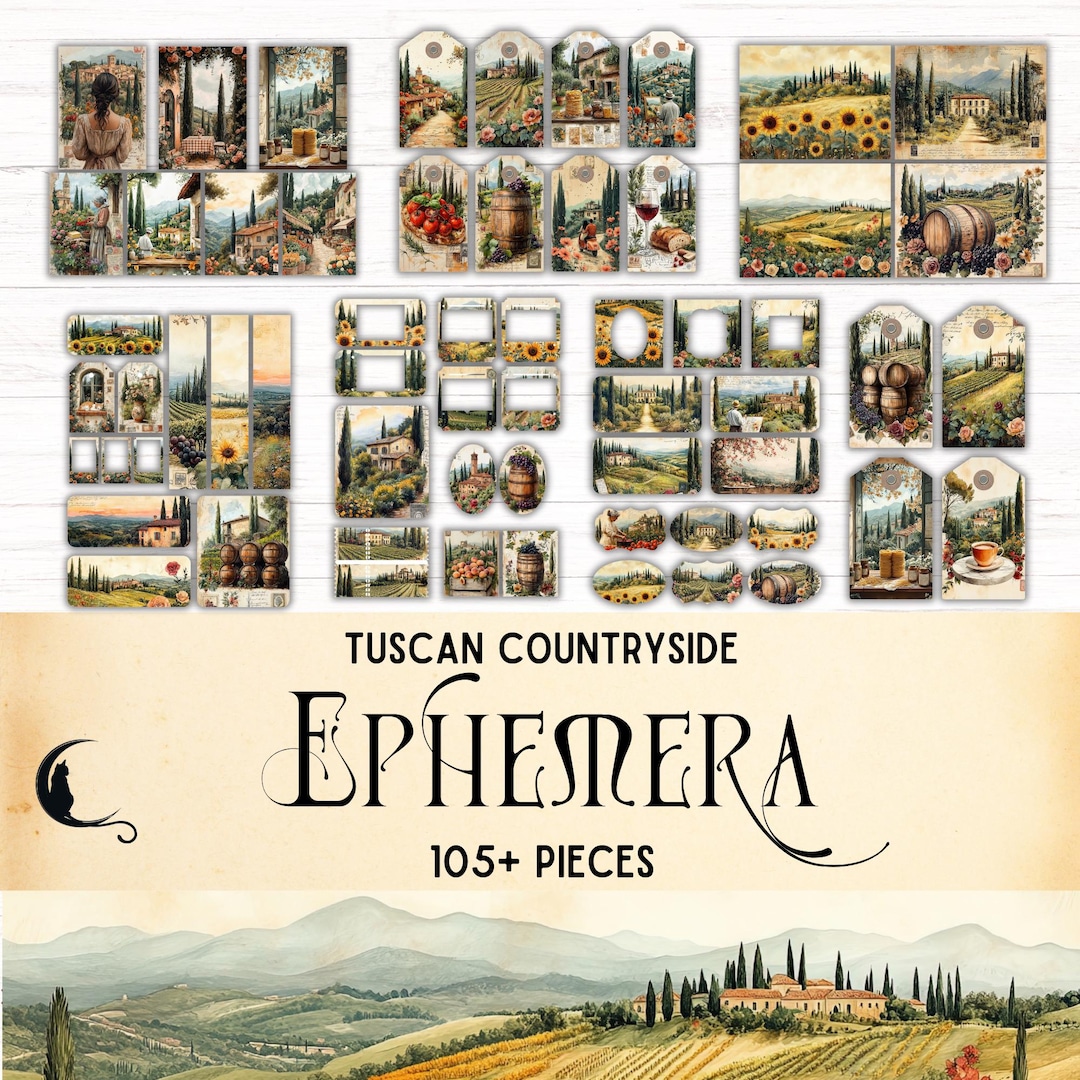 Tuscan Countryside Junk Journal Ephemera Kit, Printable Italian ...