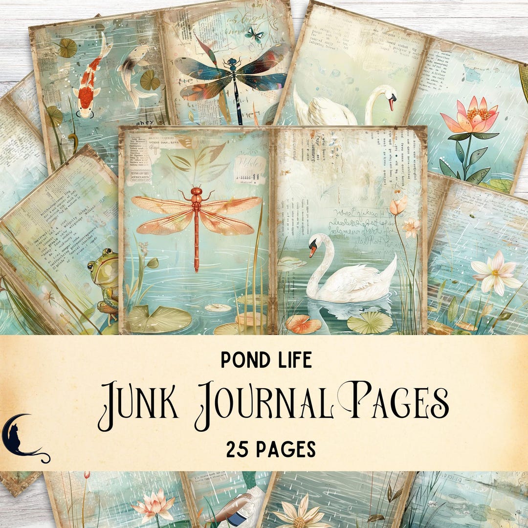 Junk Journal Kits Pond, Pond Water Digital Papers, Koi Fish, Dragonfly ...