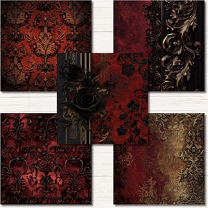 Red Black Gold Gothic Digital Paper, Dark Aesthetic Printable ...