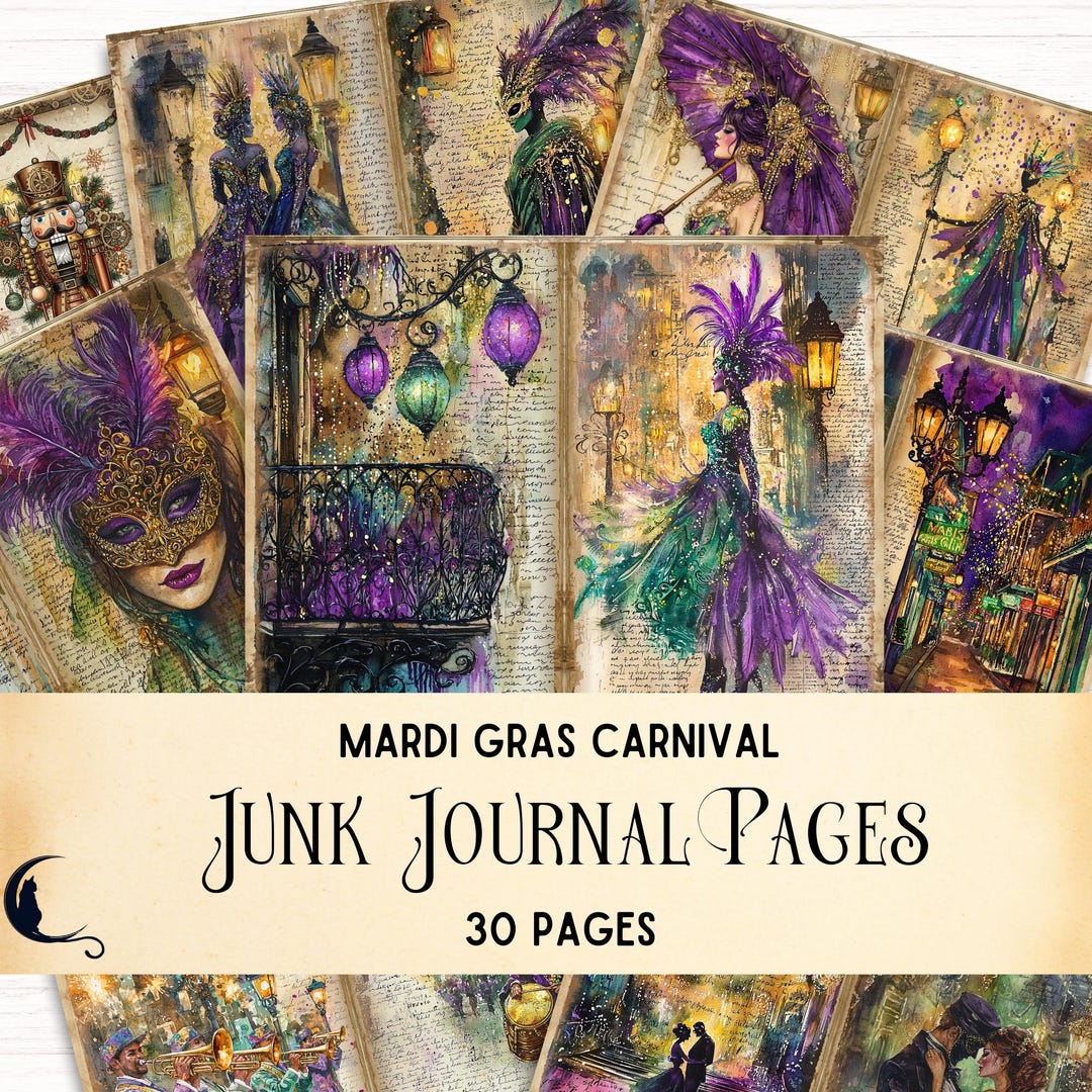 Mardi Gras Carnival Junk Journal Pages, Printable Vintage Ephemera ...