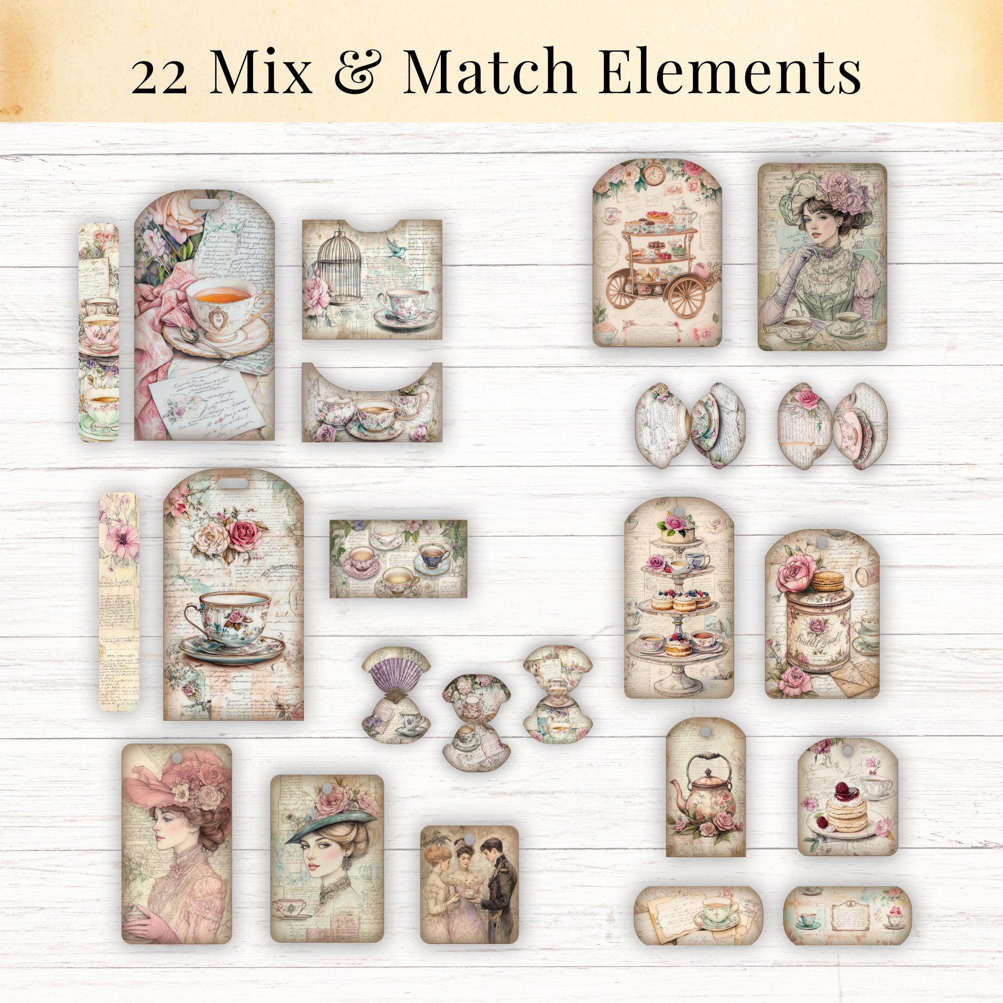 Victorian Tea Time Loaded Tags, Printable Junk Journal Ephemera, Loaded ...