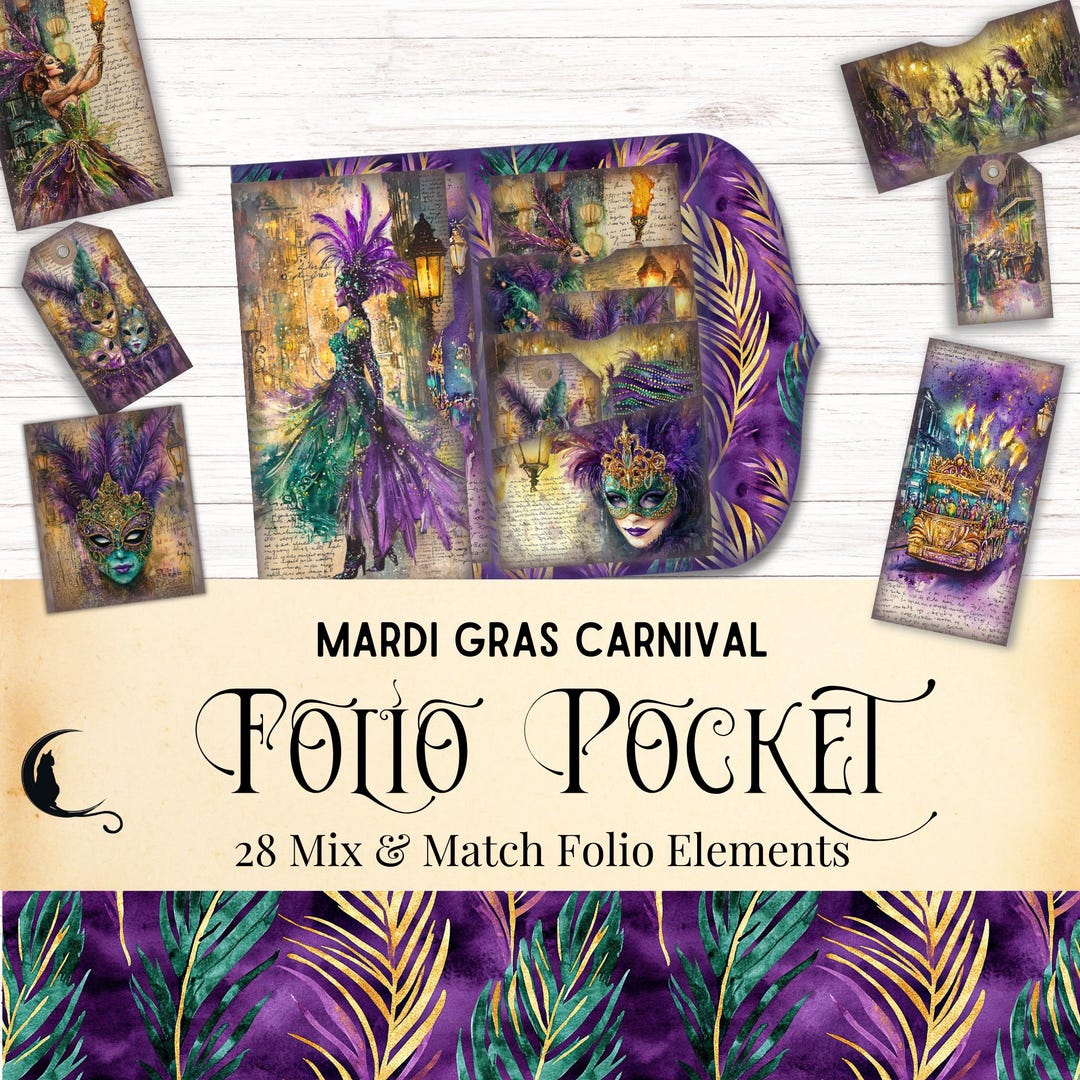 Vintage Mardi Gras Junk Journal Folio Pocket Kit, Masquerade Scrapbook ...